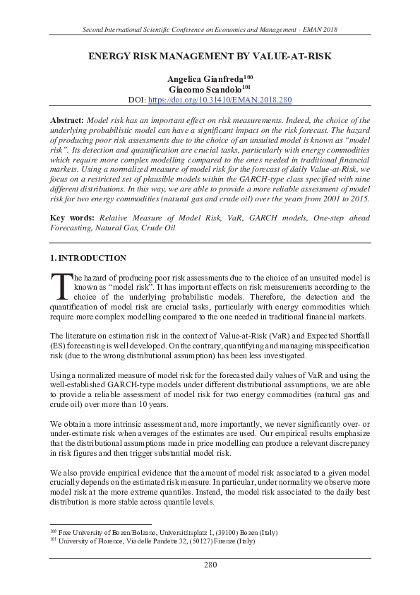 (PDF) Energy Risk Management by Value-At-Risk