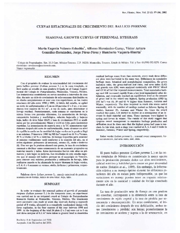 (PDF) Curvas Estacionales De Crecimiento Del Ballico Perenne