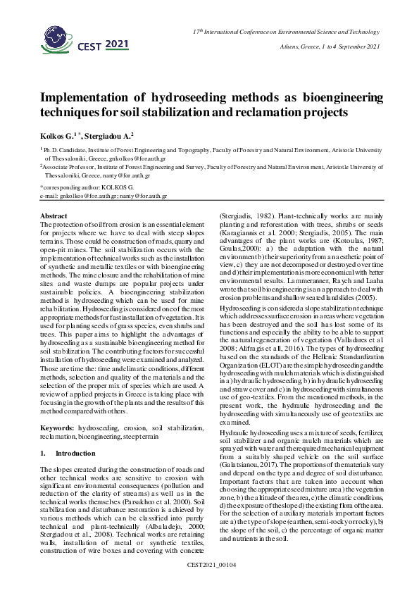 (PDF) Implementation of hydroseeding methods as bioengineering ...