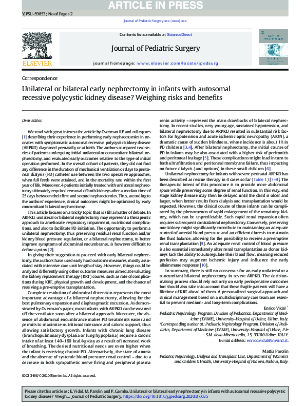 (PDF) Unilateral or bilateral early nephrectomy in infants with ...