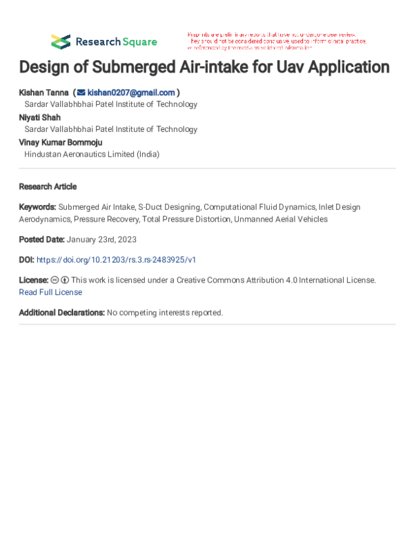 (PDF) Design of Submerged Air-intake for Uav Application