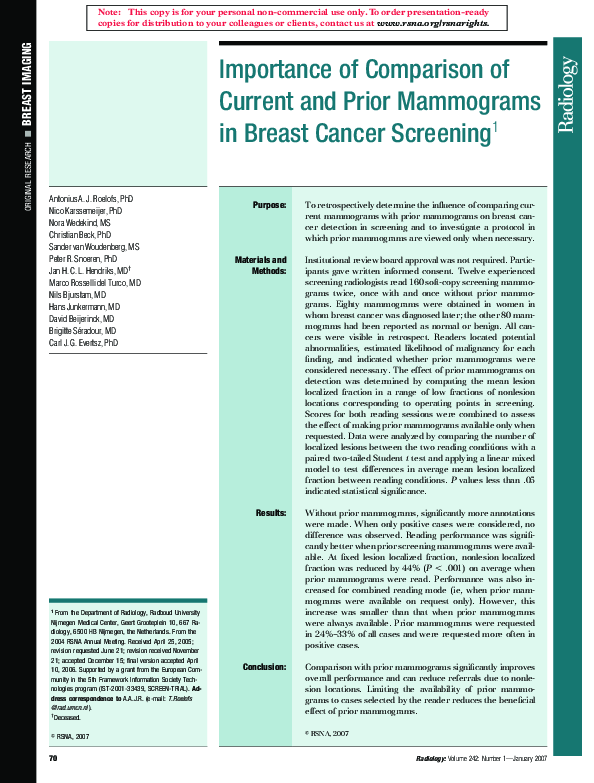 (PDF) Importance of Comparison of Current and Prior Mammograms in ...