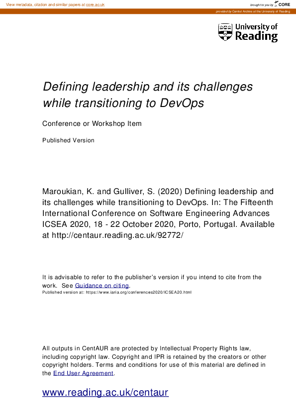 (PDF) Defining leadership and its challenges while transitioning to DevOps