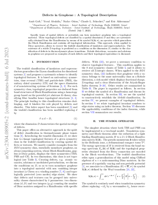 (PDF) Defects in graphene: A topological description