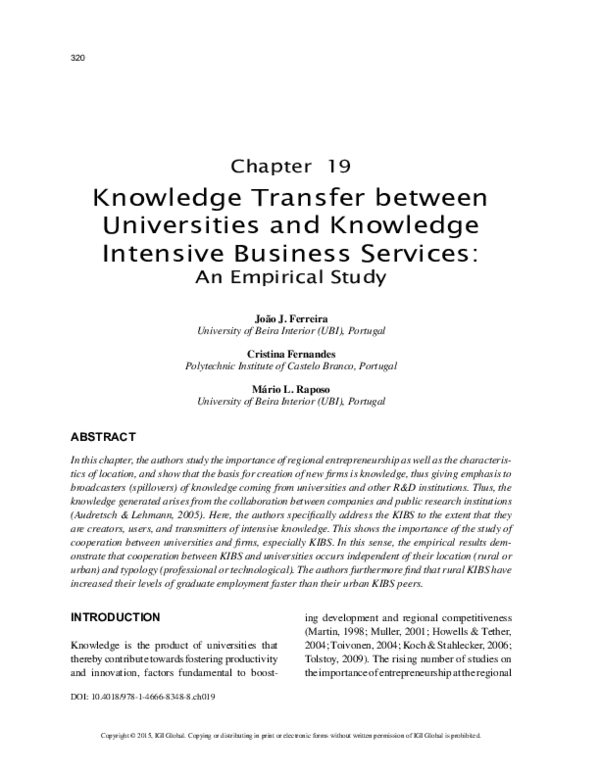 (PDF) Knowledge Transfer between Universities and Knowledge Intensive Business Services