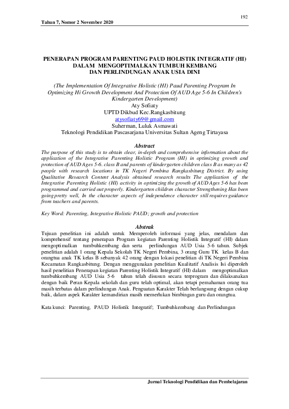 (PDF) Penerapan Program Parenting Paud Holistik Integratif (Hi) Dalam Mengoptimalkan Tumbuh ...