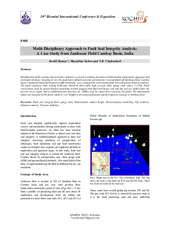 (PDF) P 058 Multi-Disciplinary Approach to Fault Seal Integrity Analysis : A Case Study from ...
