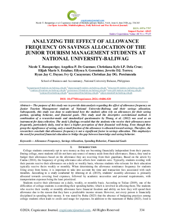 (PDF) ANALYZING THE EFFECT OF ALLOWANCE FREQUENCY ON SAVINGS ALLOCATION ...