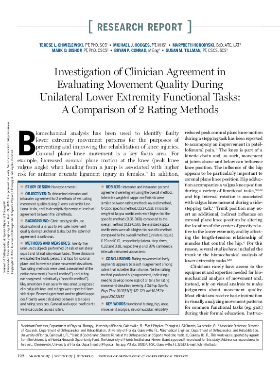 (PDF) Investigation of Clinician Agreement in Evaluating Movement ...