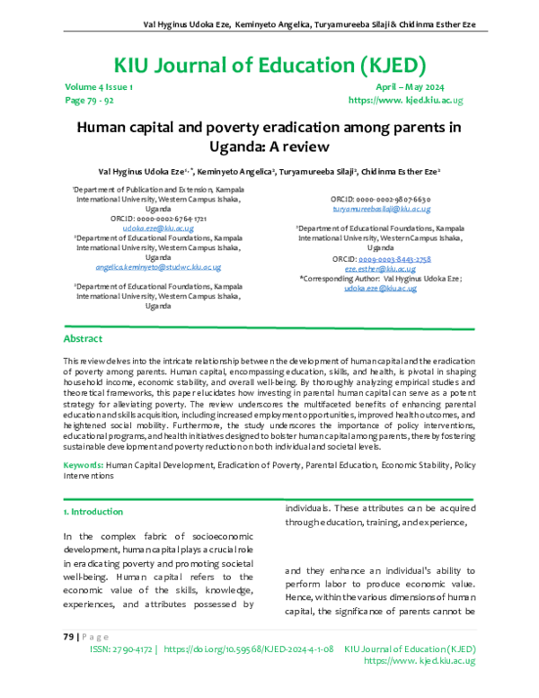 (PDF) Human capital and poverty eradication among parents in Uganda: A ...