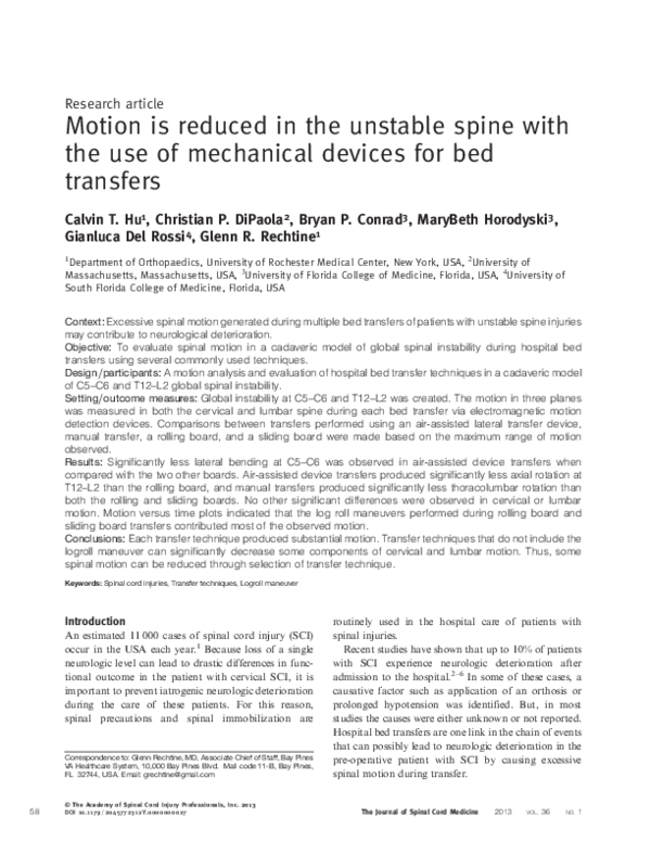 (PDF) Motion is reduced in the unstable spine with the use of ...