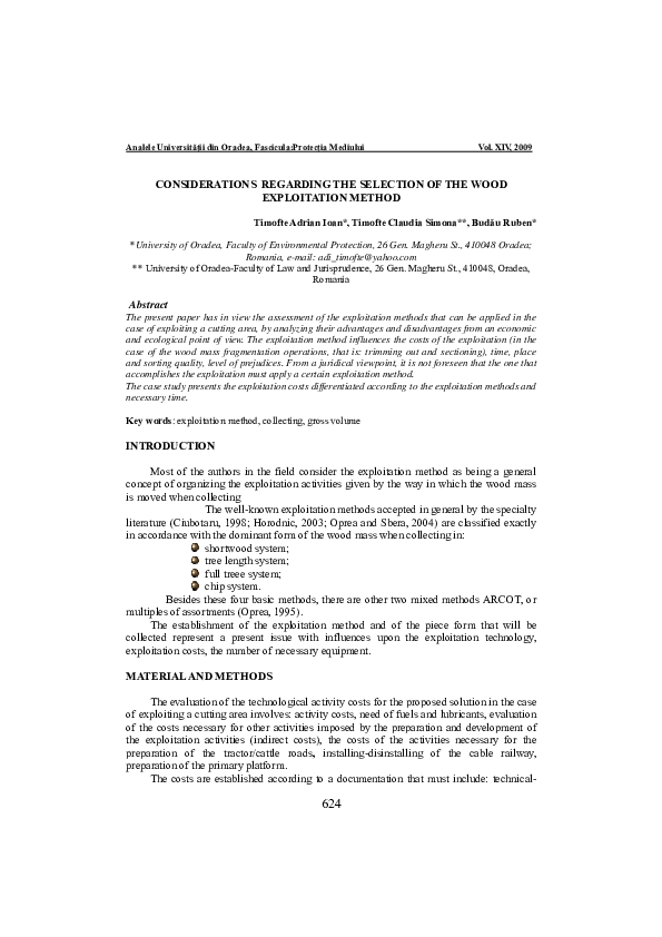 (PDF) Considerations regarding the selection of the wood exploitation ...