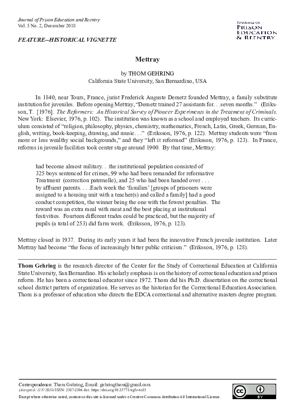 (PDF) Historical Vignette-- Mettray