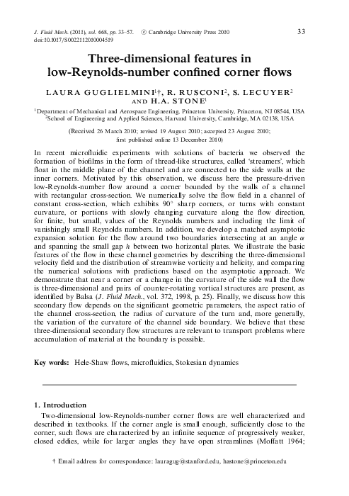 (PDF) Three-dimensional features in low-Reynolds-number confined corner flows