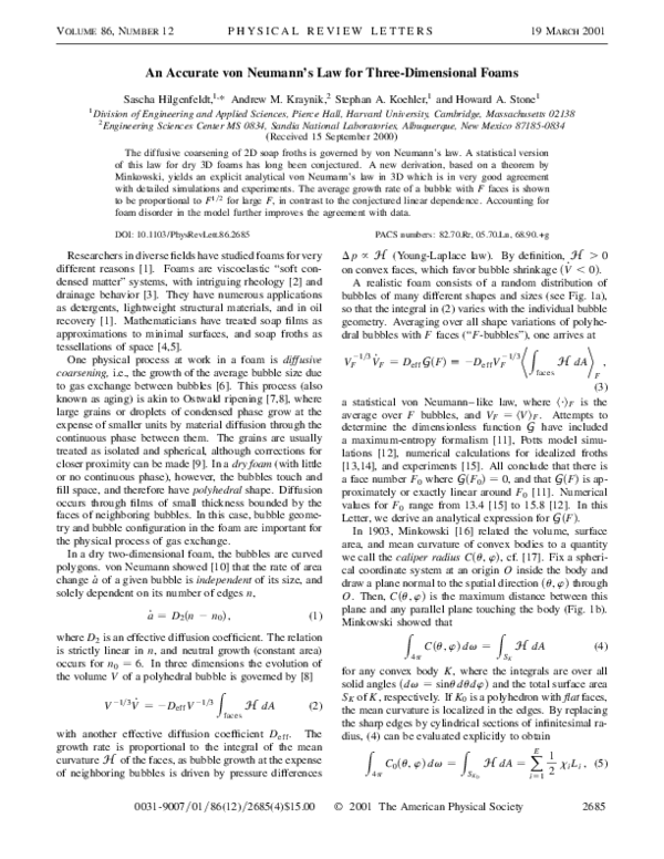 (PDF) An Accurate von Neumann's Law for Three-Dimensional Foams