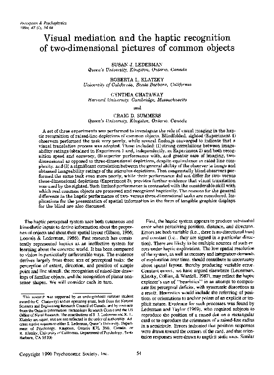Visual mediation and the haptic recognition of two-dimensional pictures of common objects
