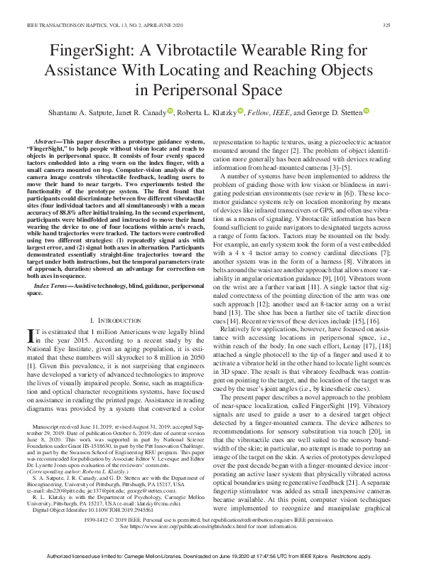 (PDF) FingerSight: A Vibrotactile Wearable Ring for Assistance With ...