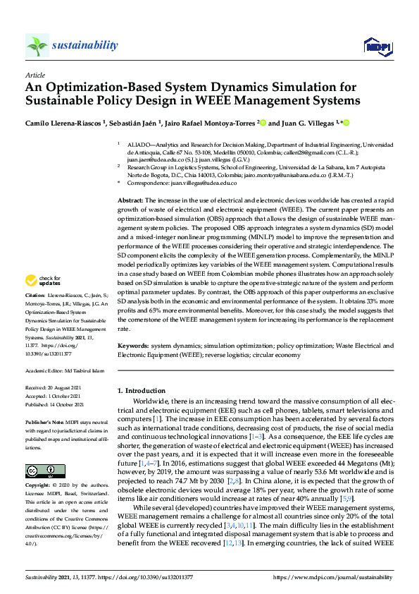 (PDF) An Optimization-Based System Dynamics Simulation for Sustainable Policy Design in WEEE ...