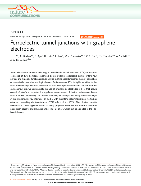 (PDF) Ferroelectric tunnel junctions with graphene electrodes | Alexei Gruverman - Academia.edu