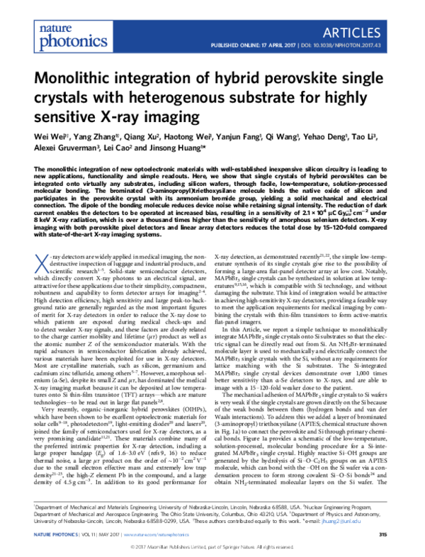 (PDF) Monolithic integration of hybrid perovskite single crystals with heterogenous substrate ...