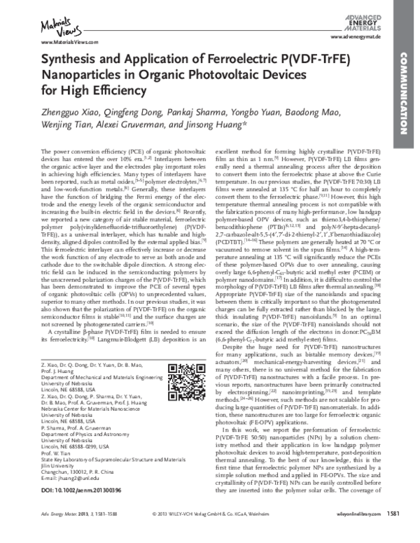 (PDF) Synthesis and Application of Ferroelectric P(VDF‐TrFE) Nanoparticles in Organic ...