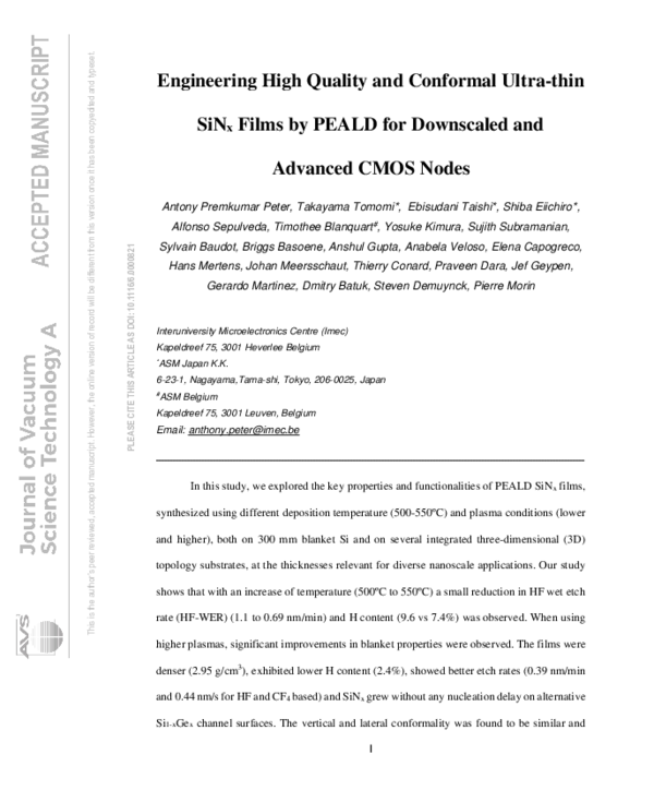 (PDF) Engineering high quality and conformal ultrathin SiNx films by ...