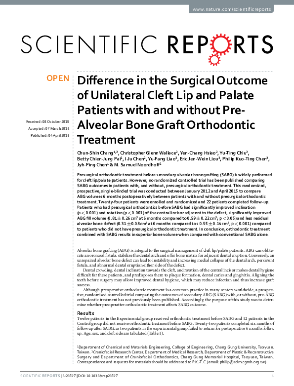 (PDF) Difference in the Surgical Outcome of Unilateral Cleft Lip and ...
