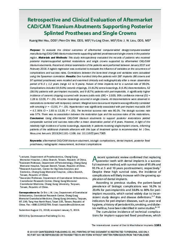 (PDF) Retrospective and Clinical Evaluation of Aftermarket CAD/CAM ...