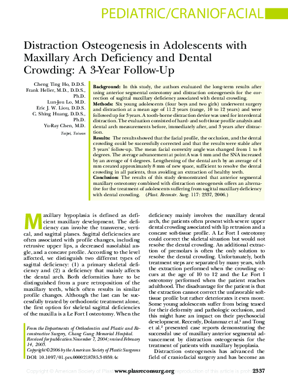 (PDF) Distraction Osteogenesis in Adolescents with Maxillary Arch ...