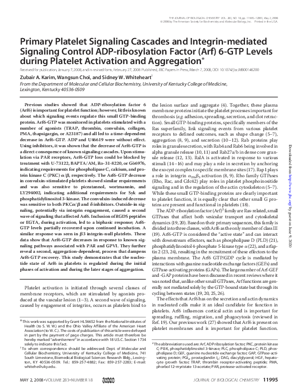 (PDF) Primary Platelet Signaling Cascades and Integrin-mediated ...