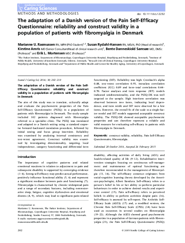 (PDF) The adaptation of a Danish version of the Pain Self-Efficacy ...