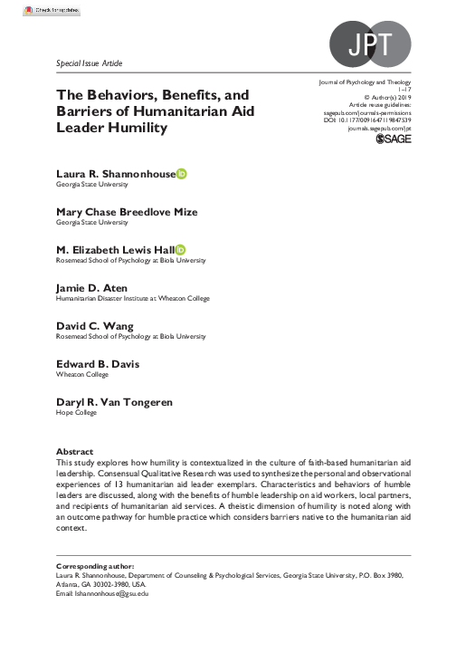 (PDF) The Behaviors, Benefits, and Barriers of Humanitarian Aid Leader ...
