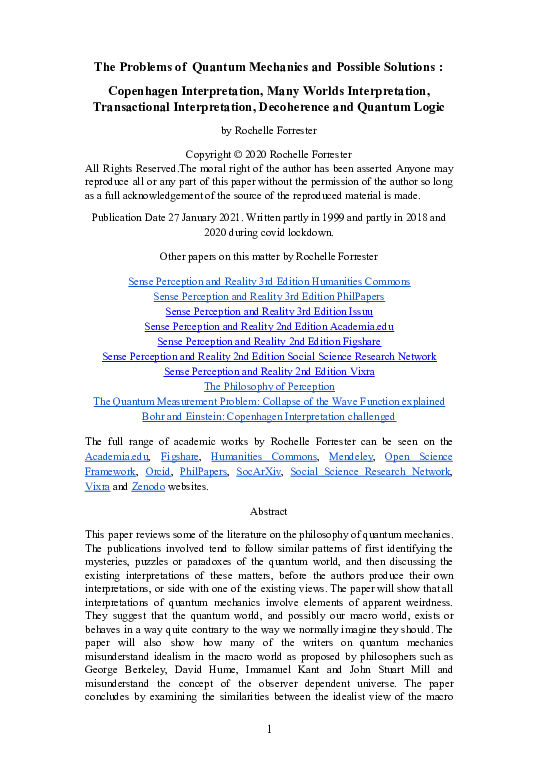 (PDF) The Problems of Quantum Mechanics and Possible Solutions ...