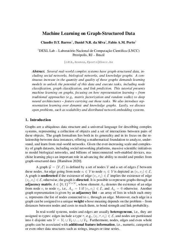 (PDF) Machine Learning on Graph-Structured Data