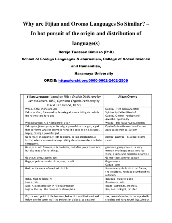 (PDF) Why are Fijian and Oromo Languages So Similar? -In hot pursuit of ...