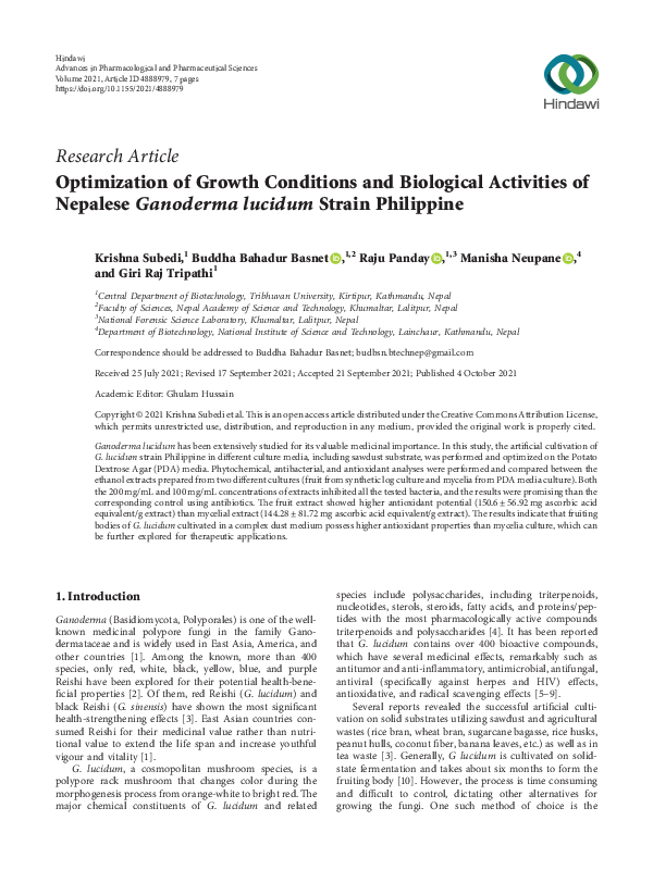 (PDF) Optimization of Growth Conditions and Biological Activities of ...