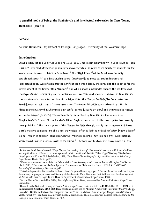 (PDF) A parallel mode of being: the Sanūsīyyah and intellectual ...