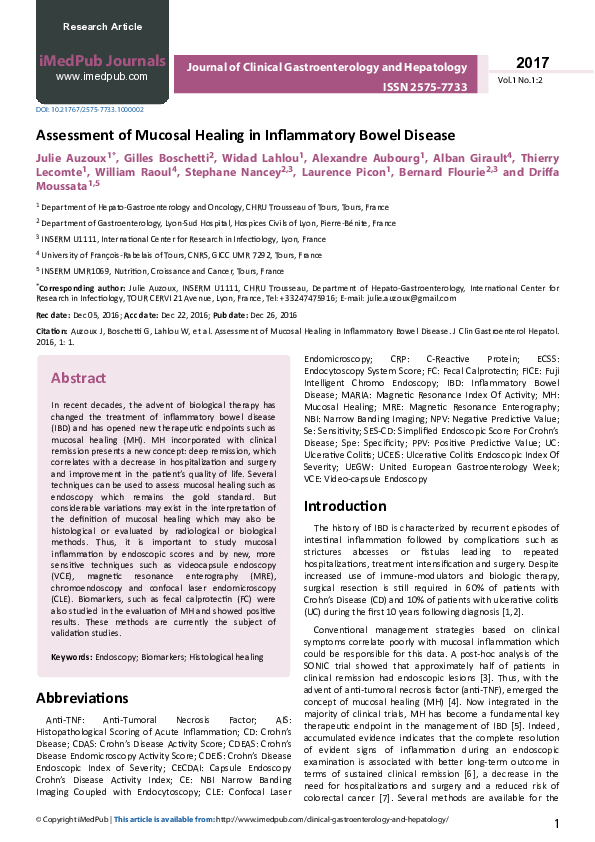 (PDF) Assessment of Mucosal Healing in Inflammatory Bowel Disease