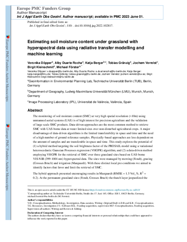 (PDF) Estimating soil moisture content under grassland with ...