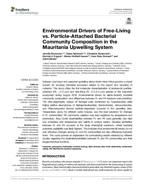 (PDF) Environmental Drivers of Free-Living vs. Particle-Attached ...