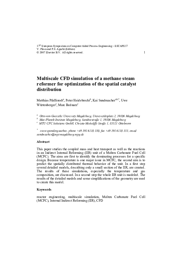 (PDF) Multiscale CFD simulation of a methane steam reformer for optimization of the spatial ...