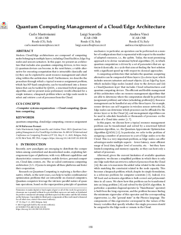 (PDF) Quantum Computing Management of a Cloud/Edge Architecture