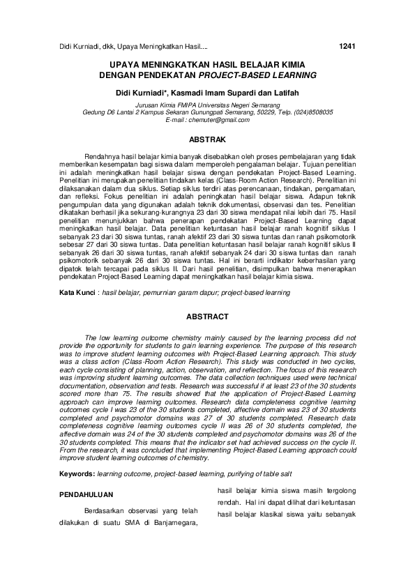 (PDF) Upaya Meningkatkan Hasil Belajar Kimia Dengan Pendekatan Project ...