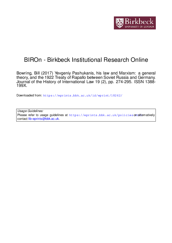 (PDF) Yevgeniy Pashukanis, His Law and Marxism: A General Theory, and ...