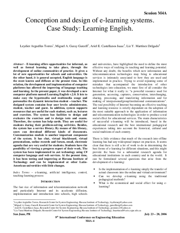 (PDF) Conception and design of e-learning systems. Case Study: Learning English