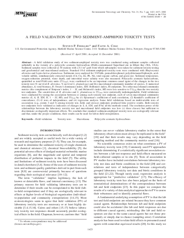 (PDF) A field validation of two sediment‐amphipod toxicity tests