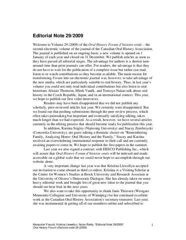 (PDF) Editorial Note 2009