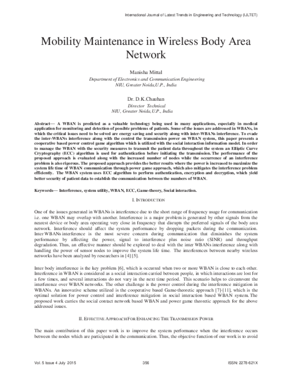 (PDF) Mobility Maintenance in Wireless Body Area Network
