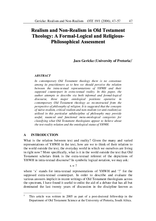 (PDF) Realism and non-realism in Old Testament theology