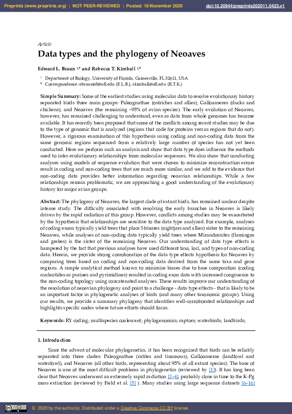 (PDF) Data Types and the Phylogeny of Neoaves